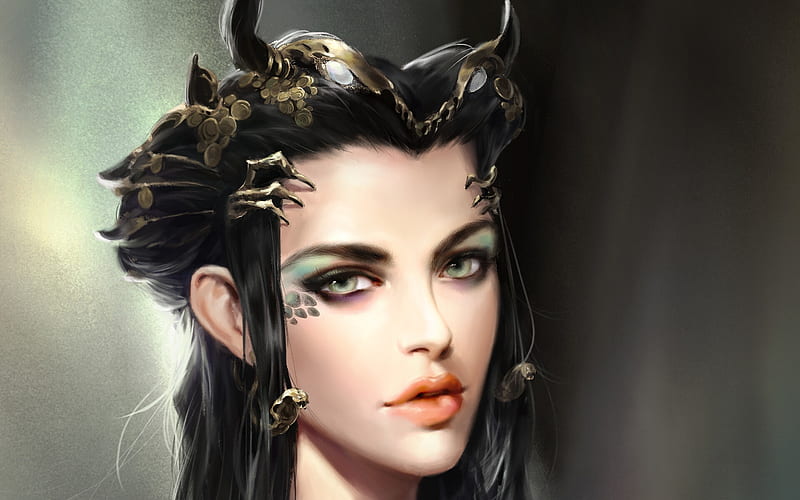 Demoness Girl Erry Face Gorgeous Horns Frumusete Luminos Superb