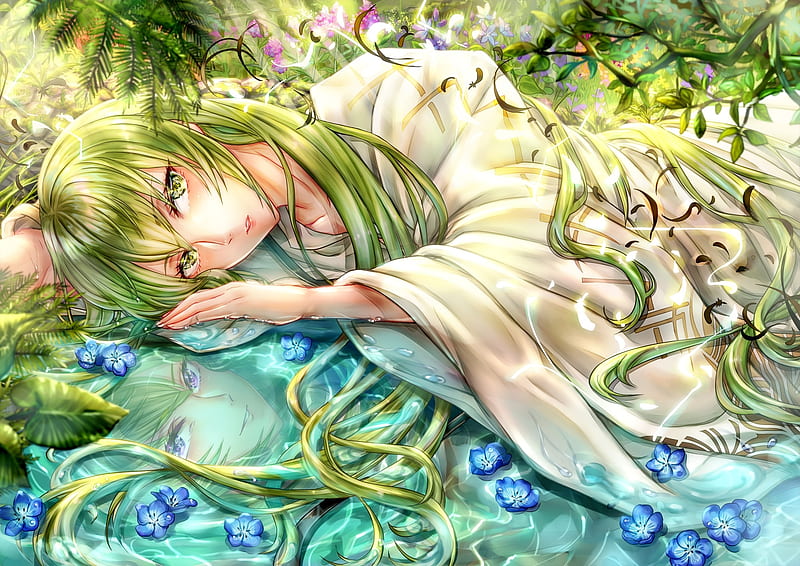 Water Green Girl Anime Manga Tamaso Reflection Blue Hd