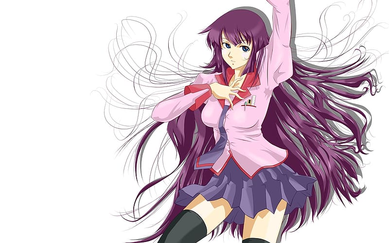 Anime Monogatari Series Purple Hair Hitagi Senjōgahara