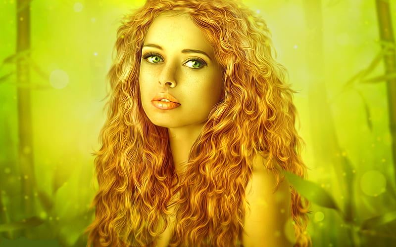 1080p Free Download Redhead Girl Art Luminos Orange Redhead