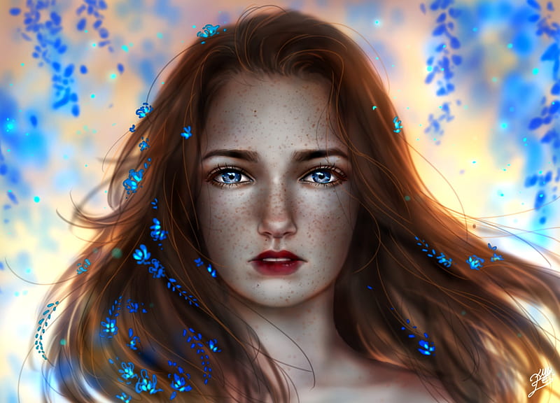 Her Light Art Luminos Woman Kalisami Fantasy Girl Flower Face
