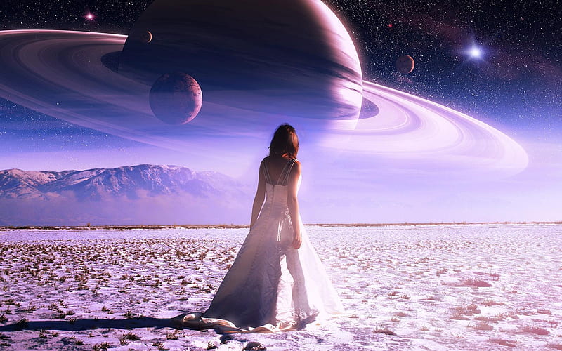 Fantasy Luminos Girl Planet Pink Blue Hd Wallpaper Peakpx