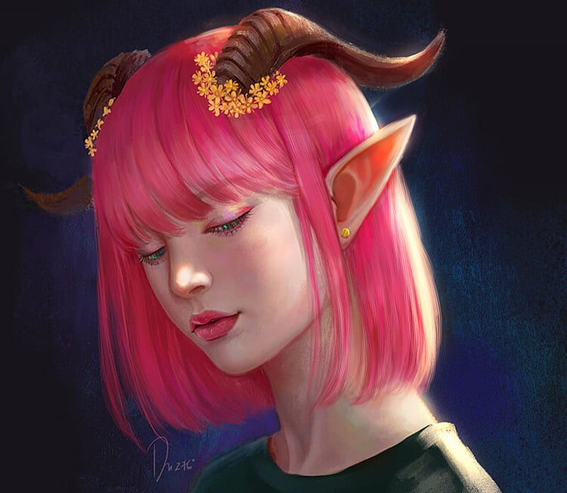 1920x1080px 1080p Free Download Demoness Face Pink Horns Art