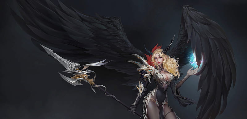 Demoness Angel Dark Blonde Weikang He Goi2 Horns Frumusete