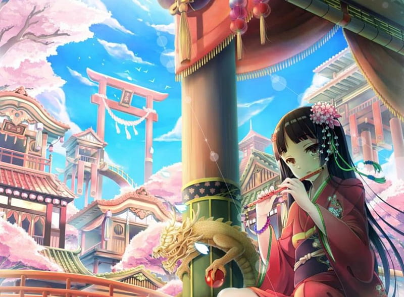 Shrine Maiden Sakura Japanese Kimono Cherry Blossoms Cute Japan