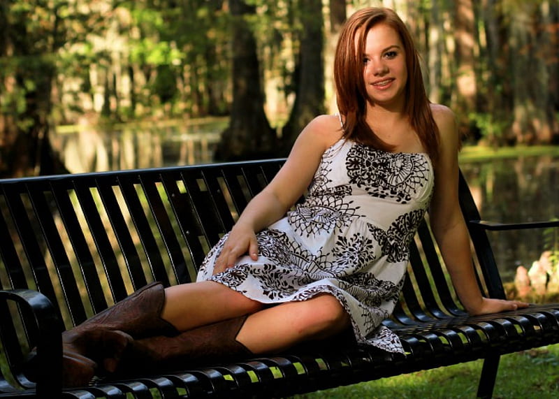 Relaxing On A Bench Dress Boots Porch Cowgirl Hd Wallpaper Peakpx