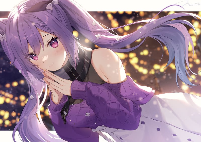 Video Game Purple Hair Pink Eyes Genshin Impact Keqing Genshin