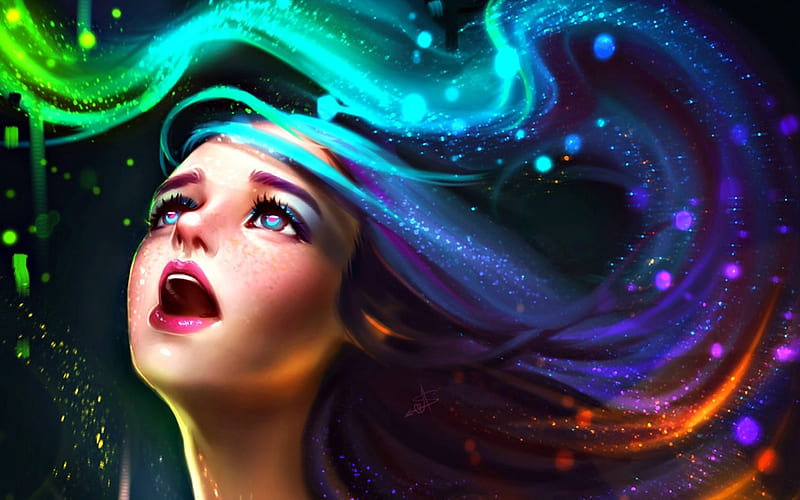 The Colors Of The Heart Art Luminos Orange Woman Fantasy Girl