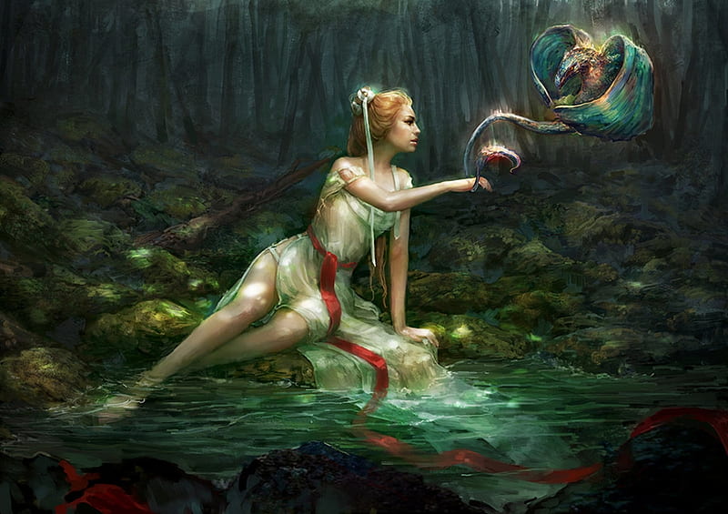 Dragon Whisperer Forest Art Fantasy Luminos Girl Dragon Larvl
