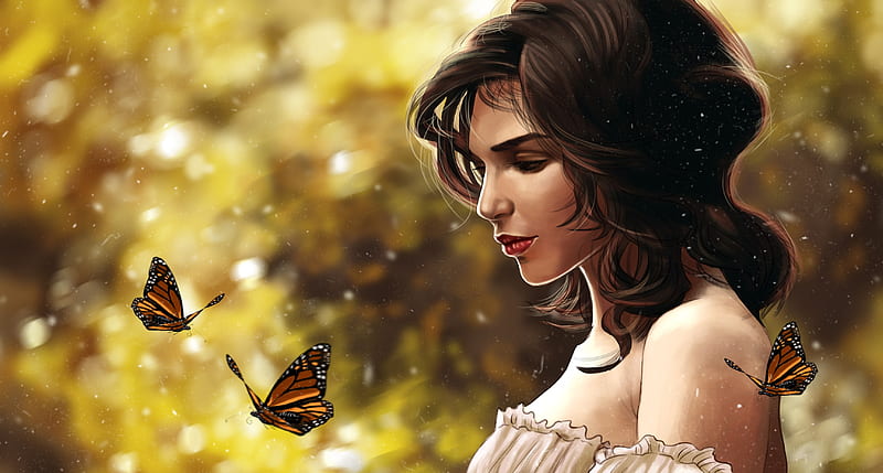 Butterflies Art Fantasy Luminos Girl Butterfly Face Jyongyi Hd